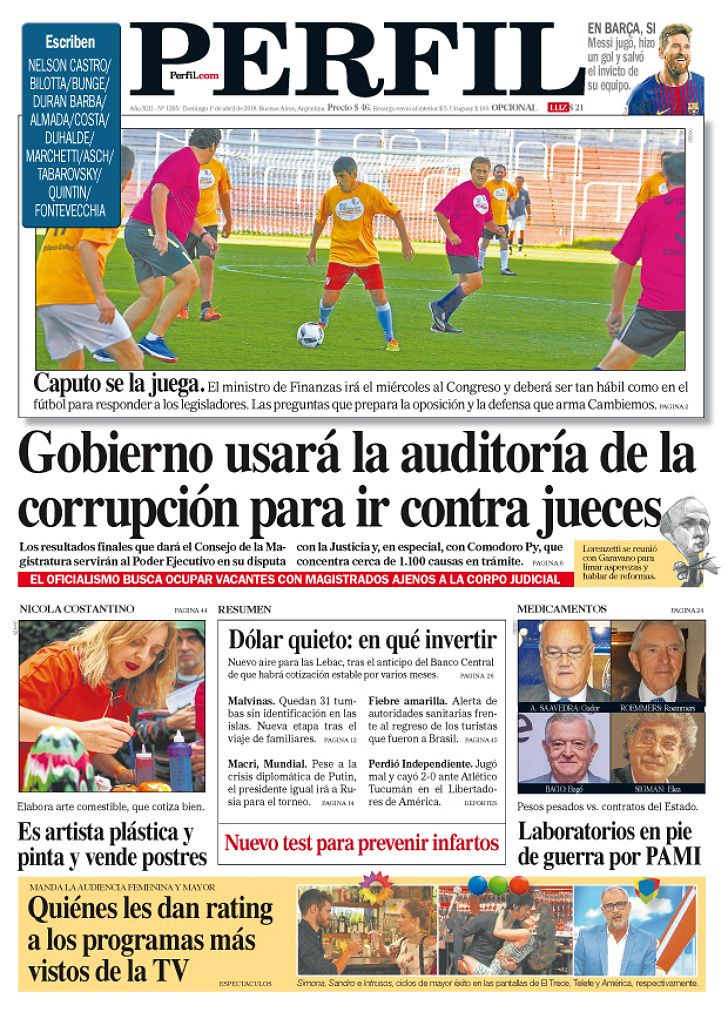 La portada del Diario Perfil de este domingo 1 de abril | Perfil