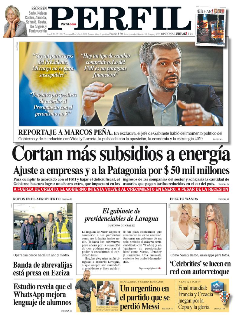 La tapa de Diario Perfil de este domingo 15 de julio | Perfil