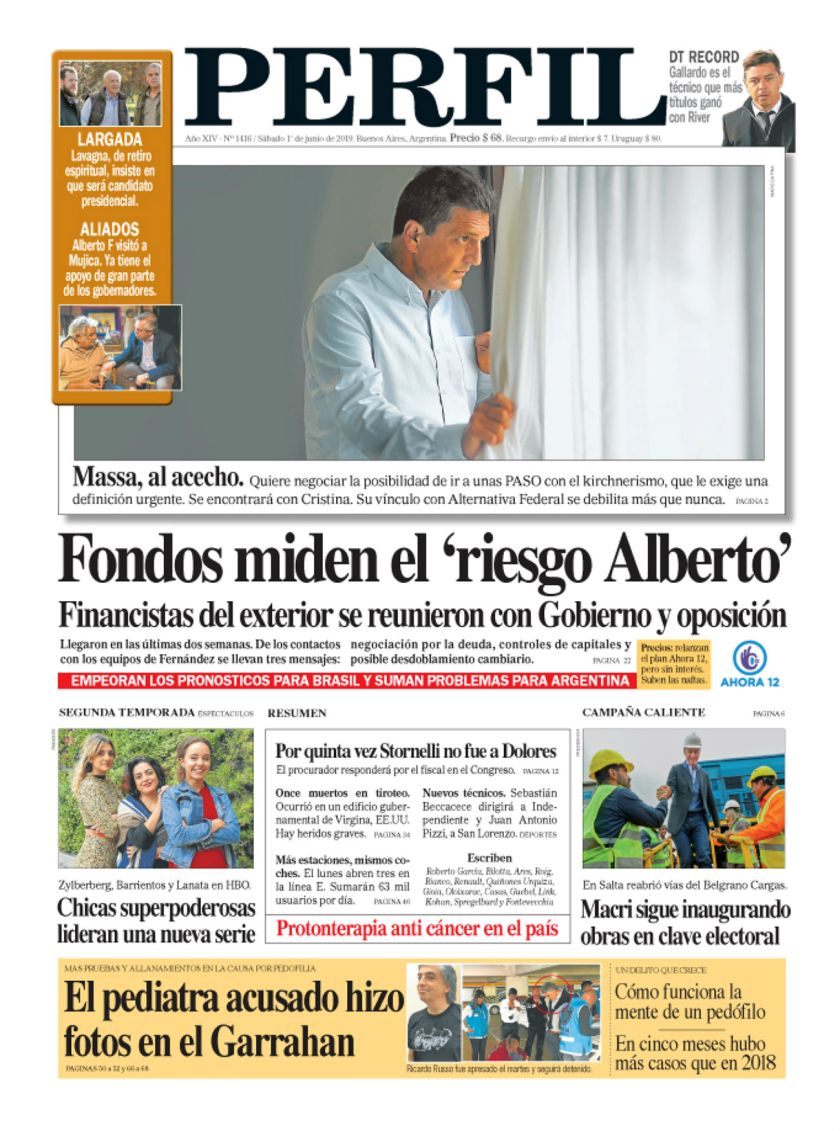 La tapa del Diario Perfil de este sábado 1° de junio de 2019 | Perfil