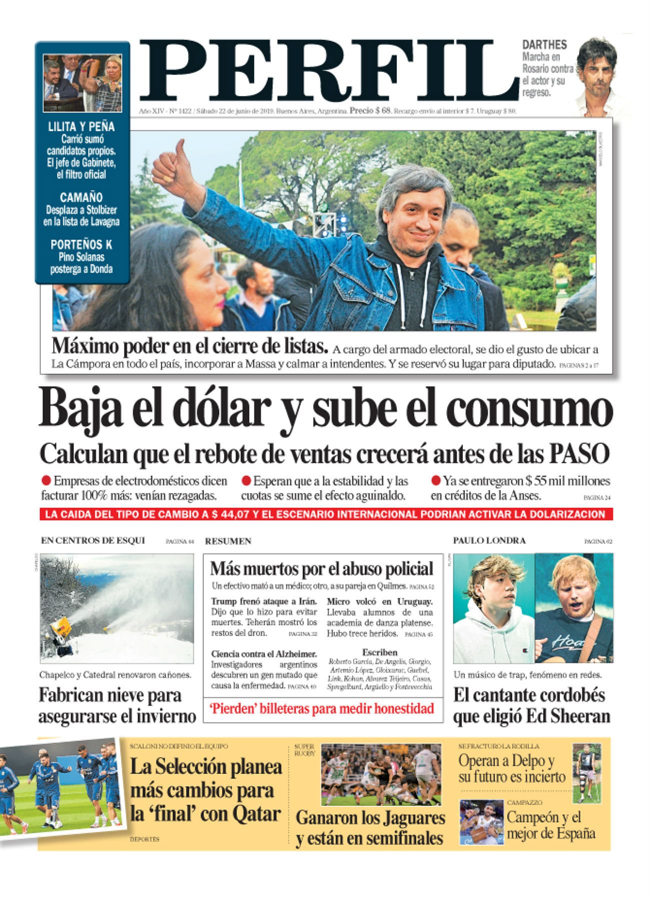 La tapa del Diario Perfil de este sábado 22 de junio de 2019 | Perfil