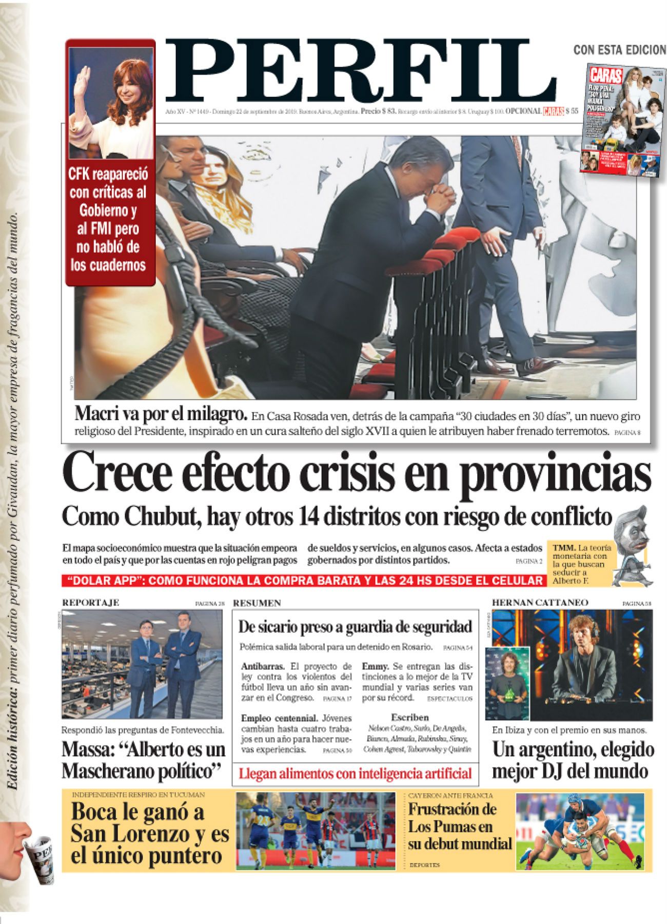 La tapa del Diario PERFIL de este domingo 22 de septiembre | Perfil