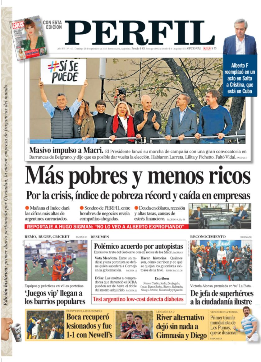 La tapa de Diario PERFIL de este domingo 29 de septiembre | Perfil