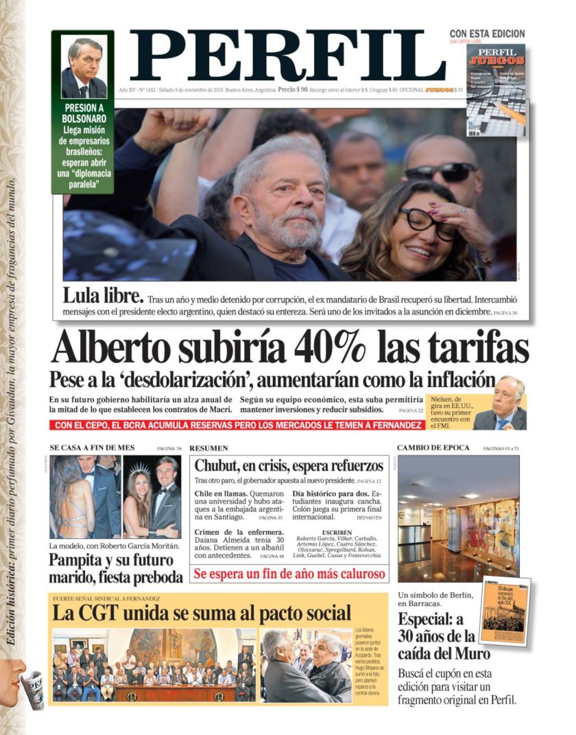 La tapa de diario PERFIL de este sábado 9 de noviembre | Perfil