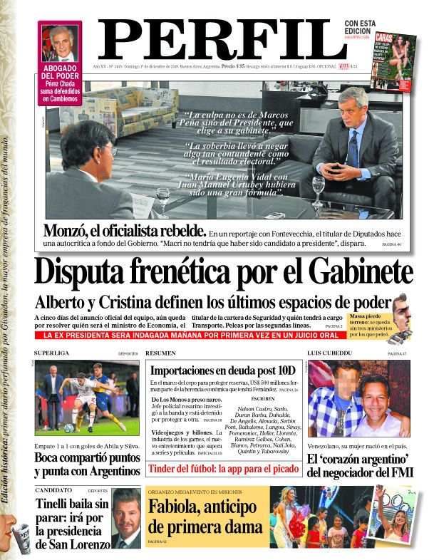 La tapa de Diario PERFIL de este domingo 1 de diciembre | Perfil