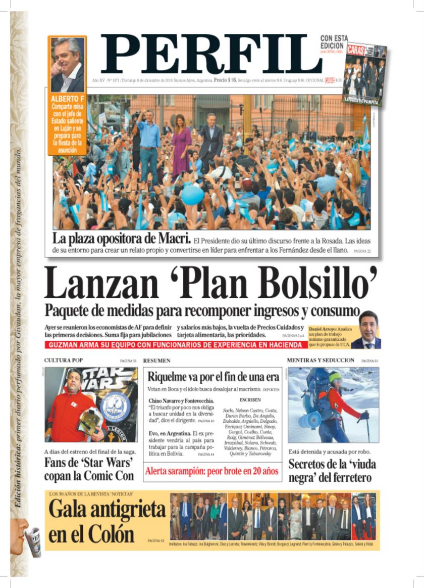 La tapa del Diario PERFIL de este domingo 8 de diciembre de 2019 | Perfil