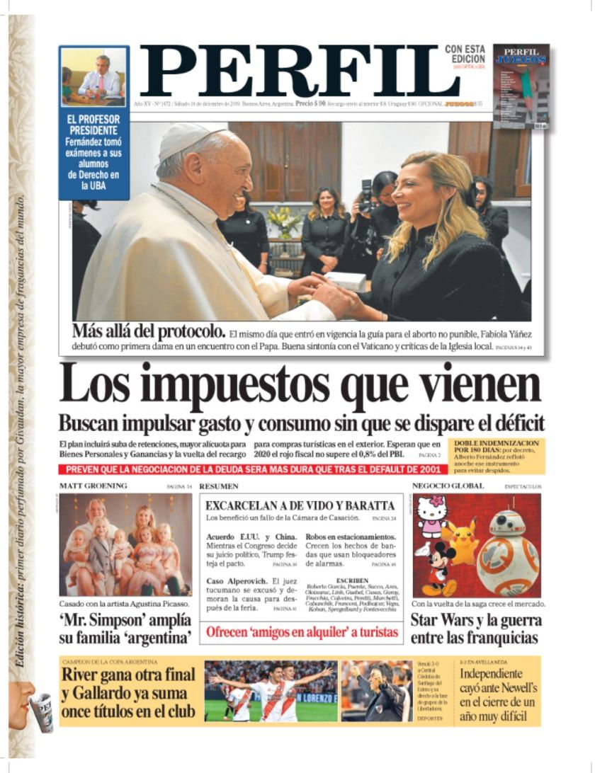 La tapa del Diario Perfil de este sábado 14 de diciembre | Perfil