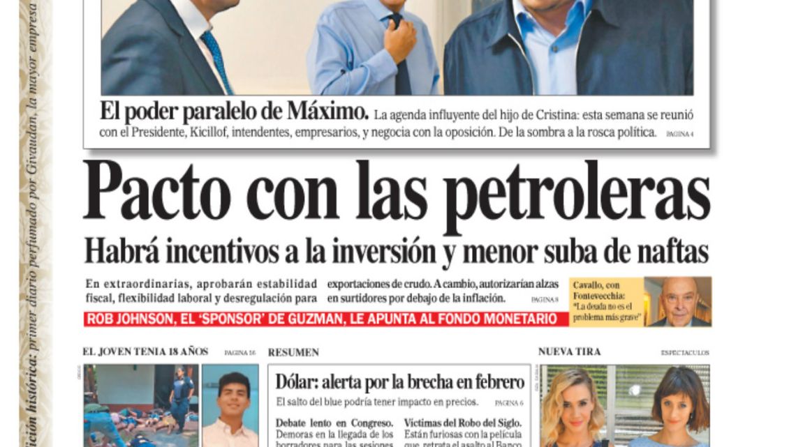 La tapa de diario PERFIL de este domingo 19 de enero | Perfil