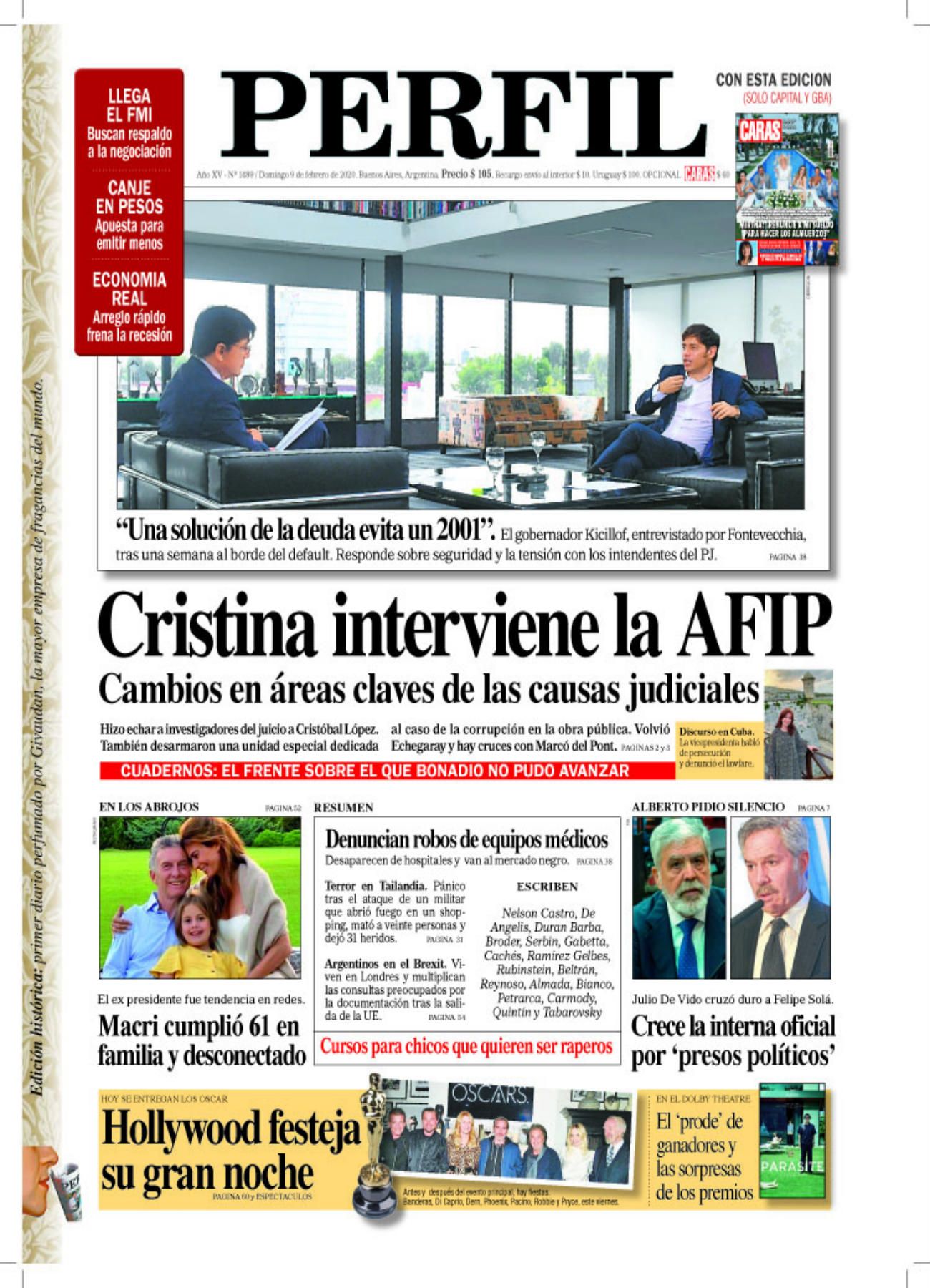 La tapa de diario PERFIL de este domingo 9 de febrero de 2020 | Perfil