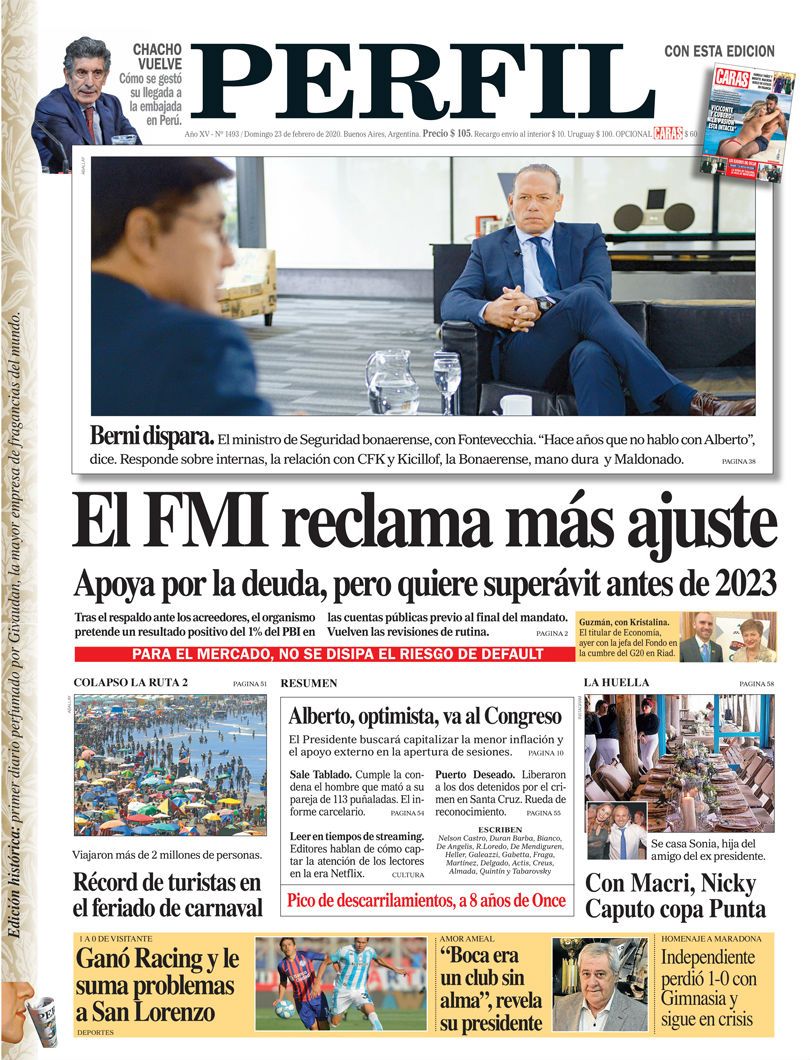 La tapa de diario PERFIL de este domingo 23 de febrero de 2020 | Perfil