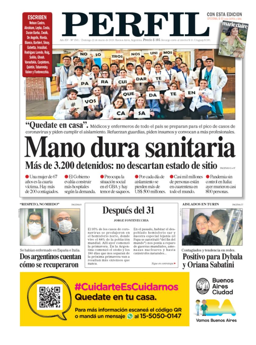 La tapa del Diario Perfil de este domingo 22 de marzo | Perfil