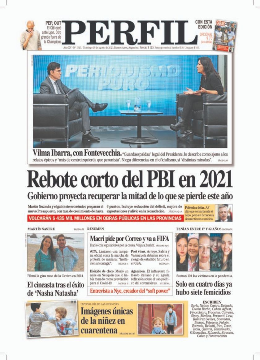 La tapa de Diario PERFIL de este domingo 16 de agosto de 2020 | Perfil