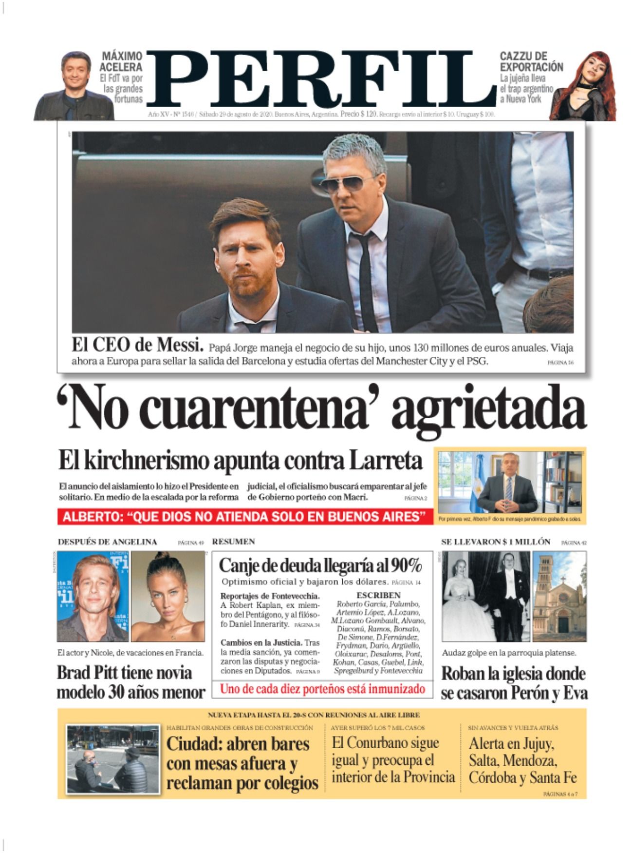 La tapa de Diario PERFIL de este sábado 29 de agosto de 2020 | Perfil