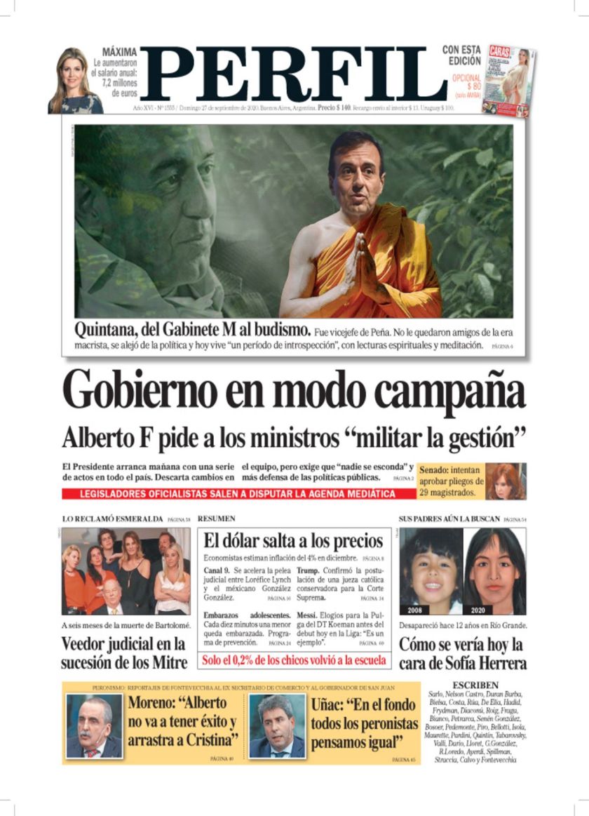 La tapa de Diario PERFIL de este domingo 27 de septiembre | Perfil
