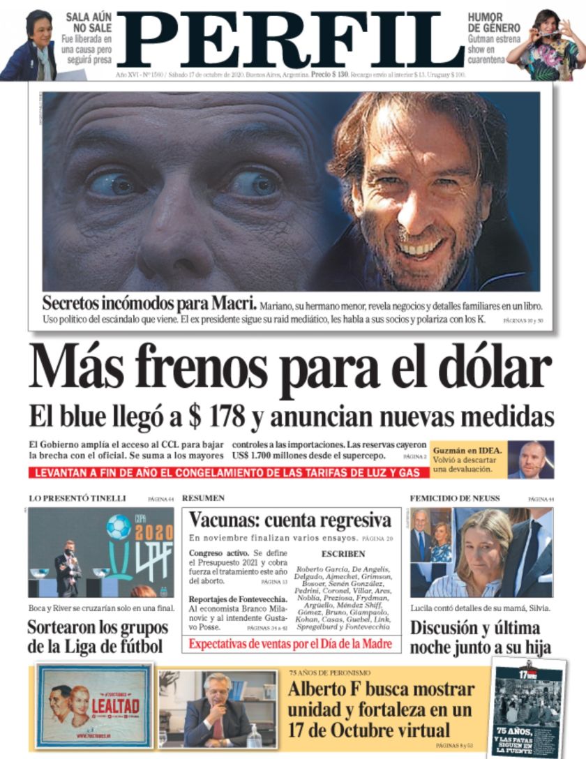 La tapa de Diario PERFIL de este sábado 17 de octubre | Perfil