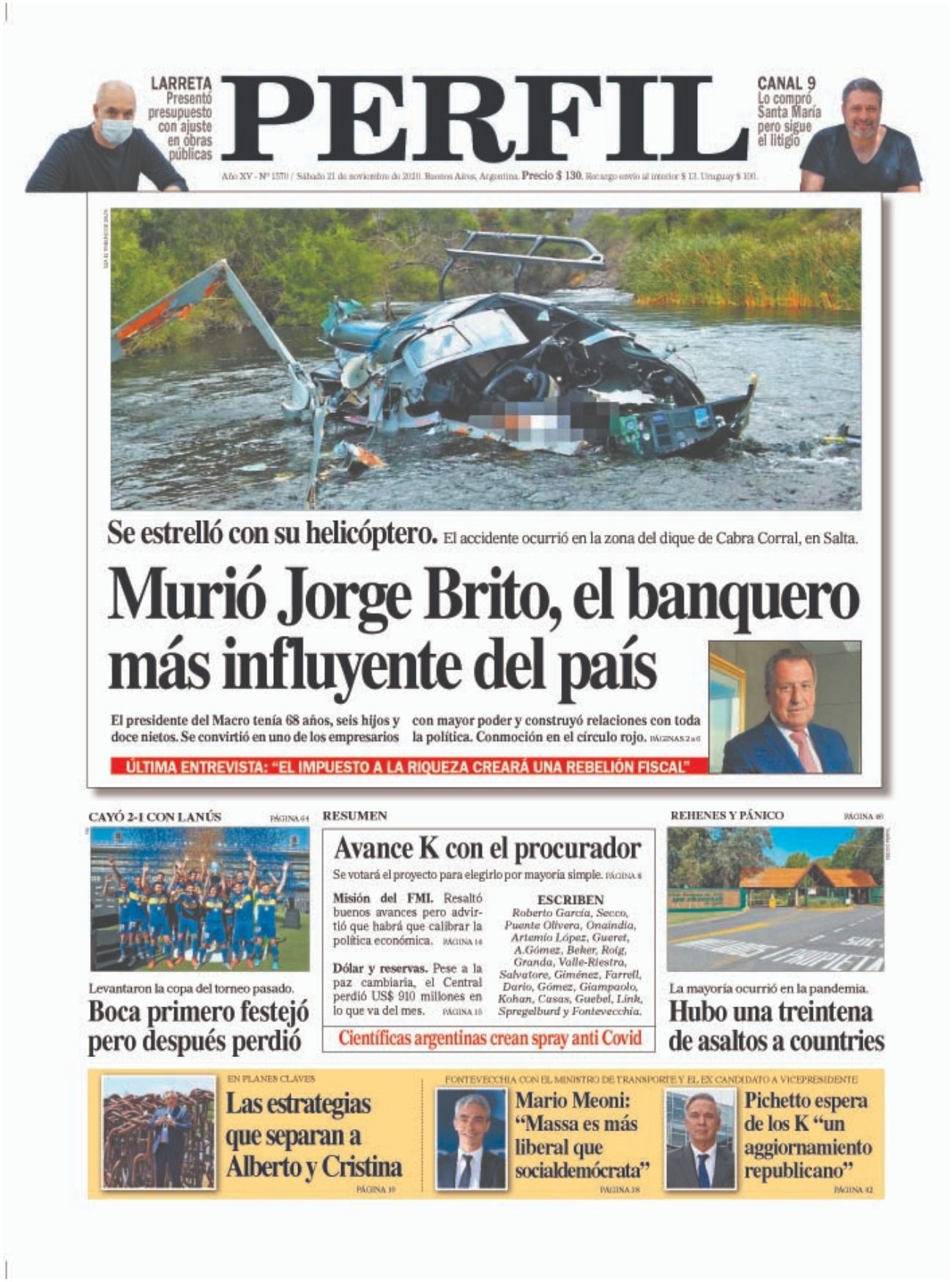 La tapa de Diario PERFIL de este sábado 21 de noviembre del 2020 | Perfil