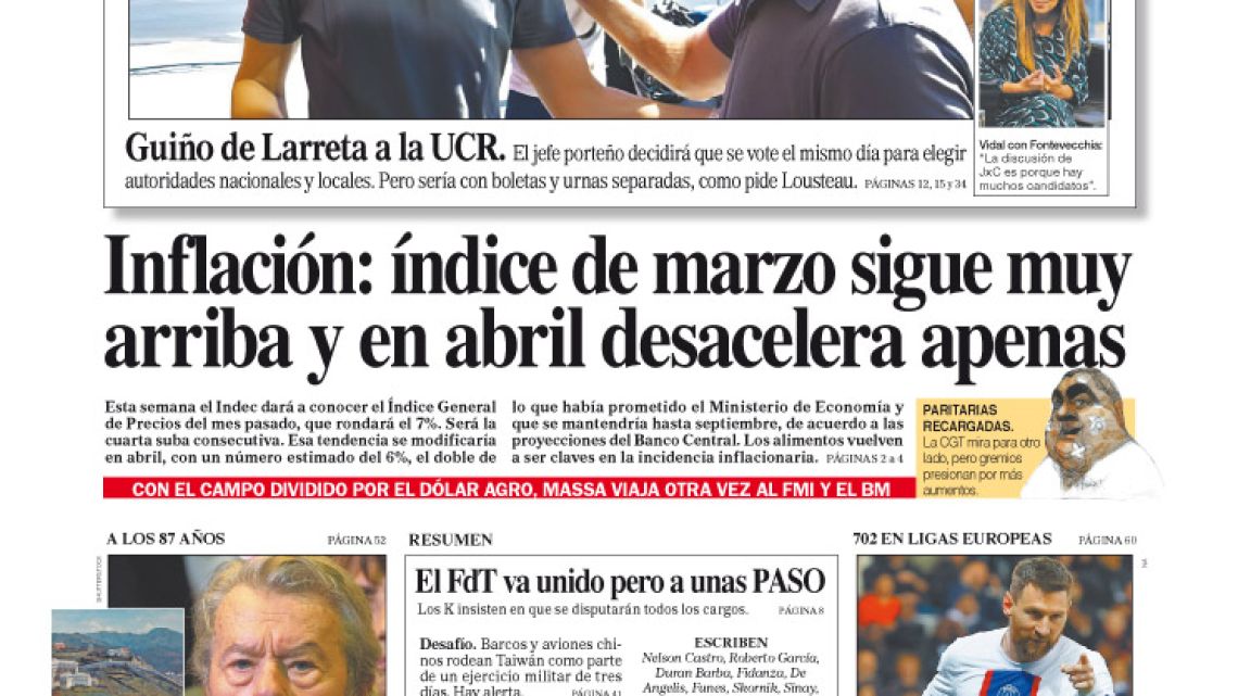 La tapa del Diario PERFIL de este domingo 9 de abril de 2023 | Perfil