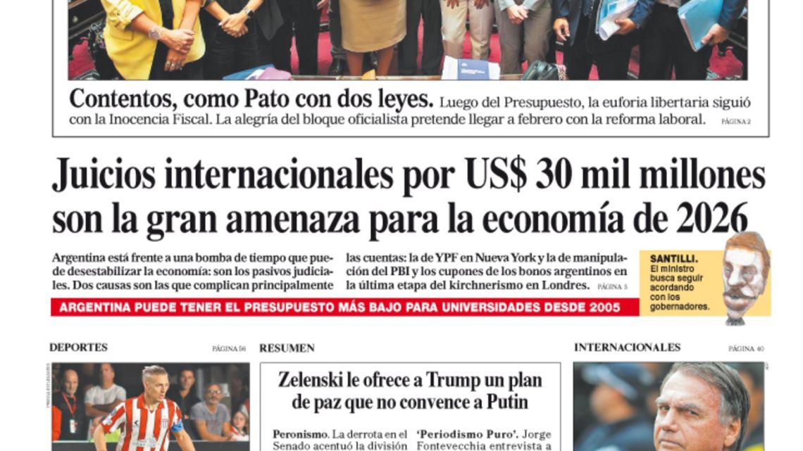 La tapa del Diario PERFIL del domingo 28 de diciembre de 2025 | Perfil