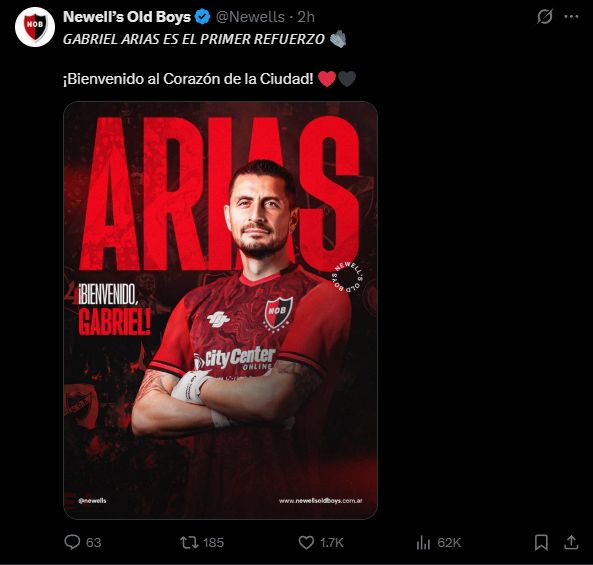 Gabriel Arias es el primer refuerzo de Newell's Old Boys | 442