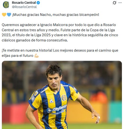 Ignacio Malcorra no seguirá en Rosario Central y se despidió con un ...
