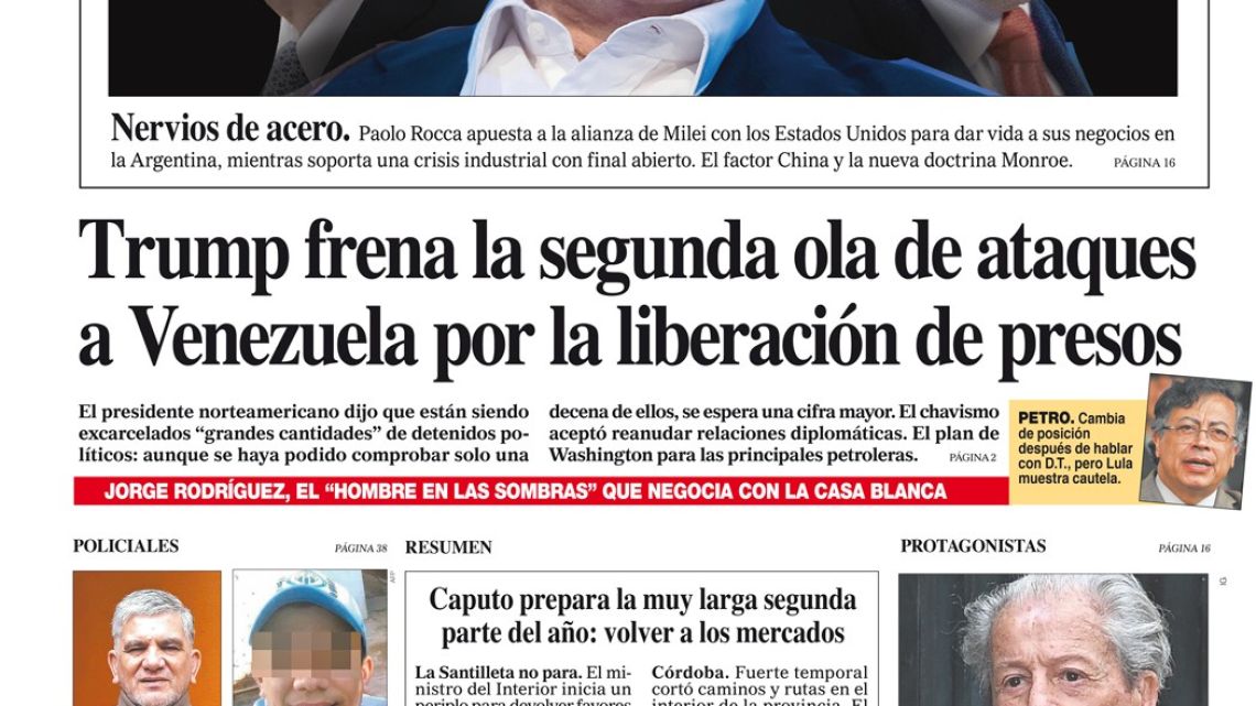 La tapa del Diario PERFIL de este sábado 10 de enero de 2026. | Perfil