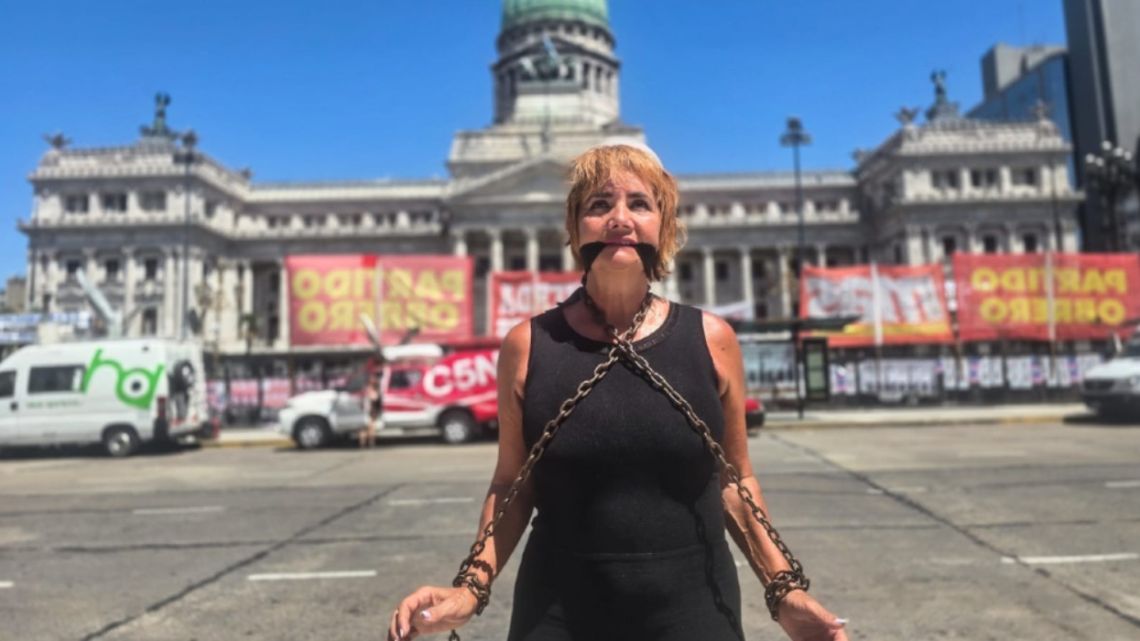 Nancy Pazos se encadenó y amordazó frente al Congreso para reclamar ...