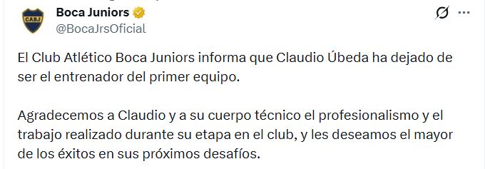 Claudio Úbeda dejó de ser el técnico de Boca | 442
