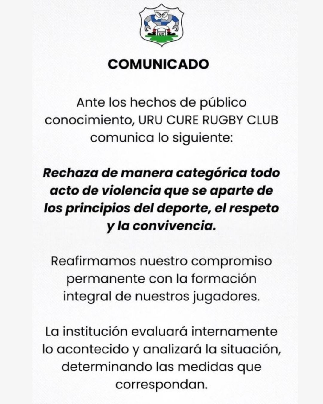 El club de rugby de Río Cuarto repudió la violencia tras la agresión en ...